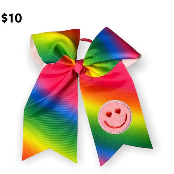 Accessories | Rainbow Colored Smiley Face Hair Bow | Poshmark